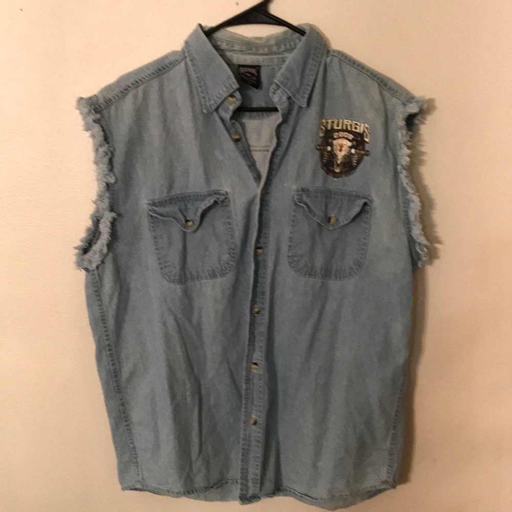 Men’s Sturgis Rough Hem Sleeved Denim Muscle Shirt - Gem